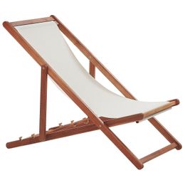 Beliani GARTENLIEGE dunkelbraun Textil cremewei&szlig; Anzio