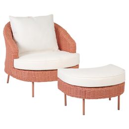Beliani SESSEL mit Ottomane Rattan PE pfirsichrosa Arcille
