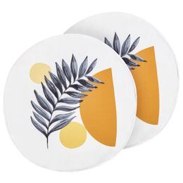 Beliani GARTENKISSEN 2er-Set Blattmuster wei&szlig; 40 cm Viozene