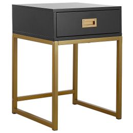 Beliani BEISTELLTISCH schwarz/gold 1 Schublade quadratisch 40/40/57 cm Largo