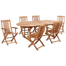 Beliani GARTENTISCH-SET 6-Sitzer Heller Holzfarbton Maui II