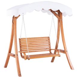 Beliani GARTENSCHAUKEL L&auml;rchenholz dunkelbraun Sonnendach beige Andria