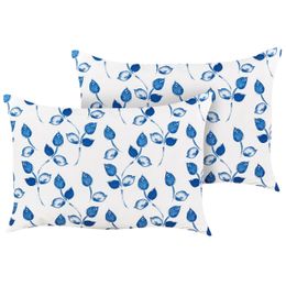 Beliani GARTENKISSEN 2er-Set Blattmotiv wei&szlig;/blau 40/60 cm Torbora