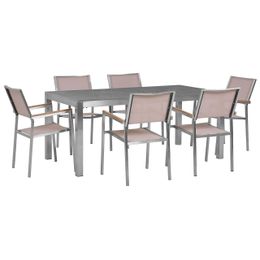Beliani GARTENM&Ouml;BEL SET 6-Sitzer Granit grau poliert Textilbespannung beige Grosseto