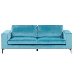 Beliani 3-SITZER-SOFA Samtstoff Hellblau Vadstena