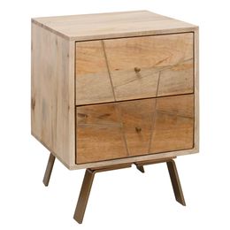 KADIMA DESIGN NACHTTISCH &ndash; Mango Massivholz, Metallstreifen, rustikal, Farbverlauf