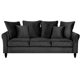 Beliani 3-SITZER-SOFA Samtstoff Schwarz Bornholm