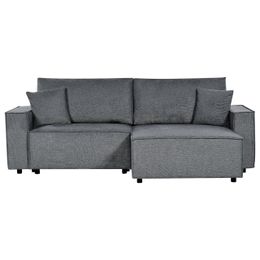 Beliani 3-SITZER-ECKSOFA dunkelgrau rechtsseitig mit Schlaffunktion Stauraum Karila