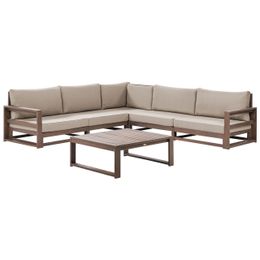 Beliani LOUNGE SET 5-Sitzer zertifiziertes Holz dunkelbraun modular Auflagen taupe Timor II
