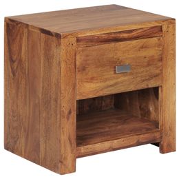 KADIMA DESIGN NACHTTISCH &ndash; Massivholz, Landhausstil, Ablage & Schublade, Griff verchromt