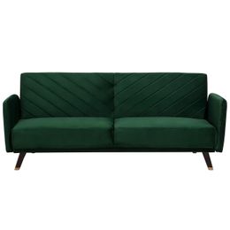 Beliani 3-SITZER-SCHLAFSOFA Samtstoff Gr&uuml;n Senja