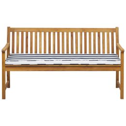 Beliani GARTENBANK zertifiziertes Holz hellbraun Auflage blau gestreift 160 cm Vivara