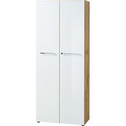 KADIMA DESIGN AKTENSCHRANK MUENCHEN 80x37x196cm | 5 Ordnerh&ouml;hen | Glasfront & Abschlie&szlig;bar | Chalet-Eiche-Nb./Wei&szlig;