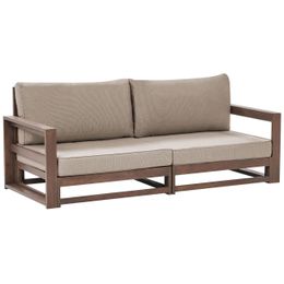 Beliani GARTENSOFA 2-Sitzer zertifiziertes Holz dunkelbraun modular Auflagen taupe Timor II