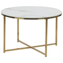 Beliani COUCHTISCH Marmor Optik wei&szlig;/gold 70 cm Quincy