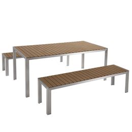 Beliani GARTENM&Ouml;BEL-SET Kunstholz hellbraun/silber 2 B&auml;nke Nardo