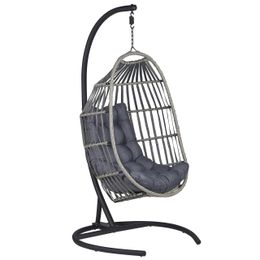 Beliani H&Auml;NGESESSEL mit Gestell PE Rattan dunkelgrau 105 cm Sesia