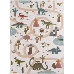 KADIMA DESIGN SPIELTEPPICH Waschbar TINO in Creme, mit Dino-Landschaft, 200 x 290 cm