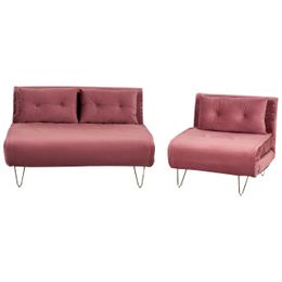 Beliani 3-SITZER SOFA SET Samtstoff Rosa Vestfold