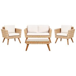 Beliani LOUNGE-SET 4-Sitzer PE Rattan Cremewei&szlig; Vittoria