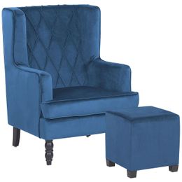 Beliani SESSEL Samtstoff blau plus Hocker Sandset