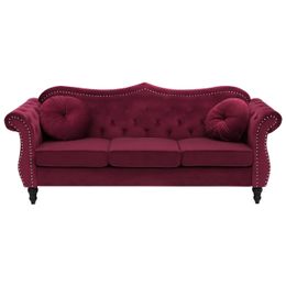 Beliani 3-SITZER-SOFA Samtstoff Dunkelrot Skien