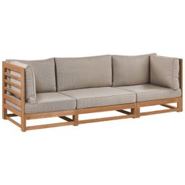Beliani GARTENSOFA 3-Sitzer zertifiziertes Akazienholz hellbraun Auflagen taupe Trani