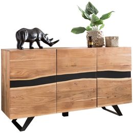 KADIMA DESIGN SIDEBOARD &ndash; Akazie Massivholz, 148x85x43 cm, Baumkante, Landhausstil, breit