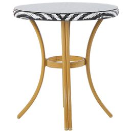 Beliani GARTENTISCH Rattan schwarz/wei&szlig; 70 cm Rifreddo