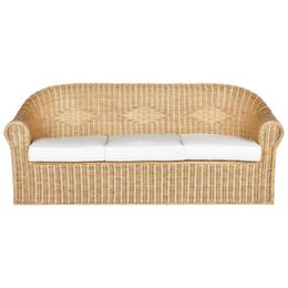 Beliani GARTENSOFA 3-Sitzer Rattan nat&uuml;rlich Livadeia