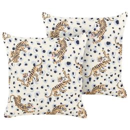 Beliani GARTENKISSEN 2er-Set Tigermotiv mehrfarbig 45/45 cm Arenzano