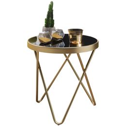 KADIMA DESIGN BEISTELLTISCH Glas Kupfer V-Gestell 70er-Jahre Design, Gold 42x42x46 cm