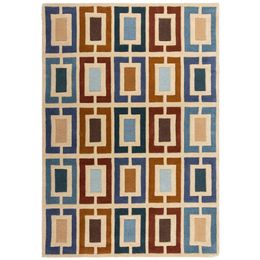 KADIMA DESIGN WOLLTEPPICH DERWENT, geometrisch, Blau-Bunt, 80 x 150 cm