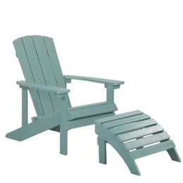 Beliani GARTENSTUHL mit Fu&szlig;hocker Kunstholz t&uuml;rkis Adirondack