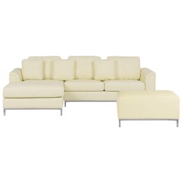 Beliani ECKSOFA linksseitig mit Ottomane Leder Beige Oslo