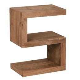 KADIMA DESIGN BEISTELLTISCH Massivholz S-Form Handgefertigt, Beige 44x30x60 cm