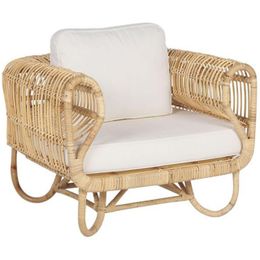 Beliani GARTENSESSEL Rattan nat&uuml;rlich Auflage helles Beige Dolcedo