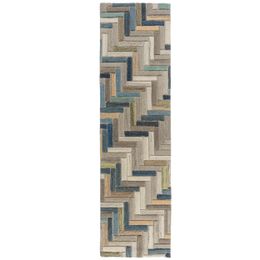 KADIMA DESIGN TEPPICH aus Wolle ESK in Blau-Bunt, geometrisch, 60 x 230 cm