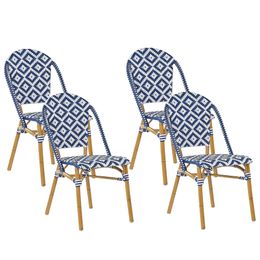 Beliani RATTANSTUHL 4er-Set blau/wei&szlig; Rifreddo