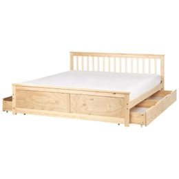 Beliani BETT mit Schubladen 180x200 cm Heller Holzfarbton Olendon