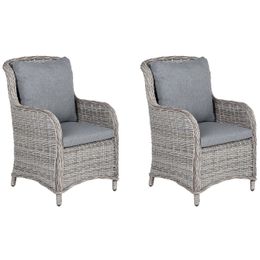 Beliani GARTENSESSEL 2er-Set PE Rattan grau Cascais