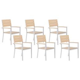 Beliani GARTENSTUHL 6er-Set Kunstholz beige/wei&szlig; Como