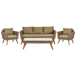 Beliani LOUNGE-SET 5-sitzer PE Rattan Olivgr&uuml;n Vittoria