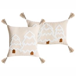 Beliani DEKOKISSEN 2er-Set Hellbeige 45/45 cm Intsia