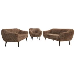 SITZGARNITUR PIRS 3+3+1 - Braun Cord - Schwarze Beine