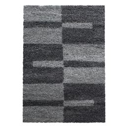 KADIMA DESIGN HOCHFLORTEPPICH WERFEN, kariert, Grau, 140 x 200 cm