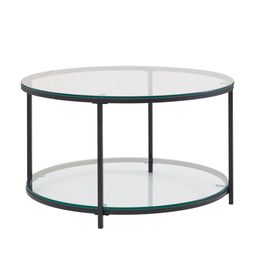 KADIMA DESIGN COUCHTISCH Glas-Metall Mix mit zwei Ablagen in Marmoroptik, Transparent 80x80x45 cm