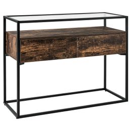 Beliani KONSOLENTISCH Glas dunkler Holzfarbton/schwarz 2 Schubladen Mauk
