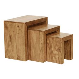 KADIMA DESIGN BEISTELLTISCH 3er Set Massivholz Platzsparend Handgefertigt, Beige 50x30x50 cm