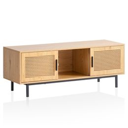 KADIMA DESIGN LOWBOARD Eiche-Dekor Zeitloser Stil 120x45,5x40 cm mit Wiener Geflecht und Schiebet&uuml;ren